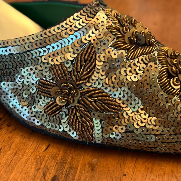 Drama | Shoes | Drama Unique Embroidered Gold Green Beaded Mule Slip On ...